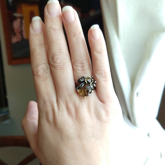 Jewelry | Carved Smoky Quartz Sterling Artistic Ring | Poshmark